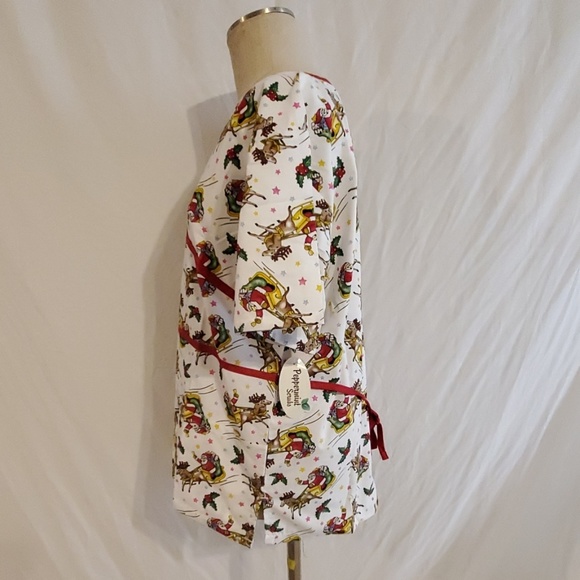 Tops | Peppermint Scrubs Top Flying Santa And Reindeers | Poshmark